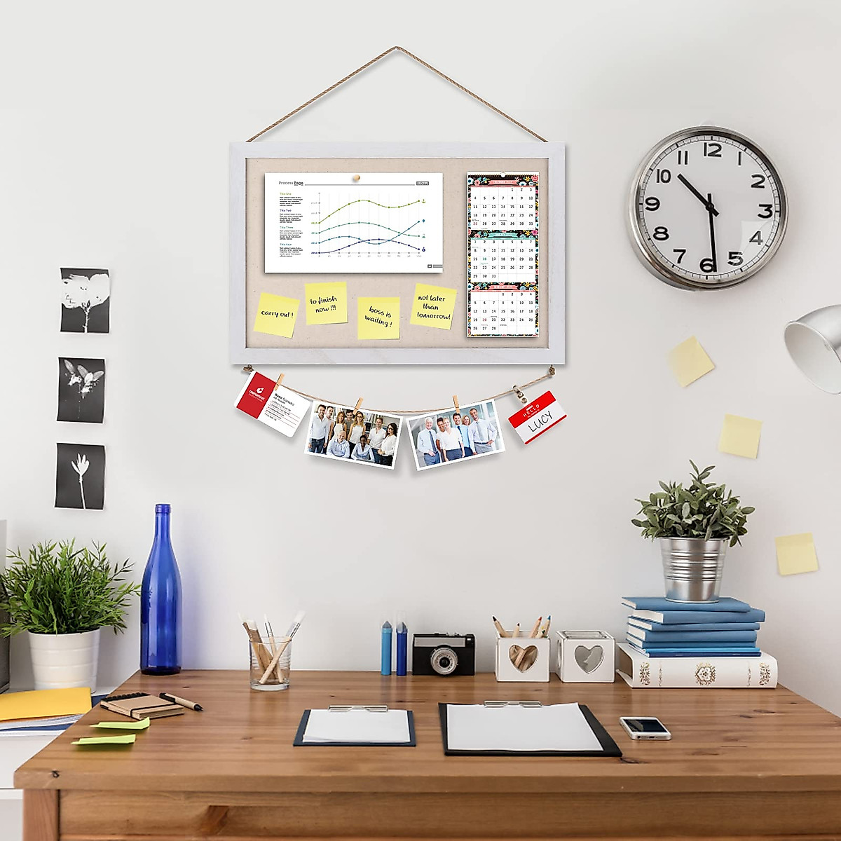 Emfogo Cork Board Wooden Frame Bulletin Board 16"x11" Cork Boards for Walls Office Decor for Girls Room, Office, Bedroom, Kids Room, Classroom