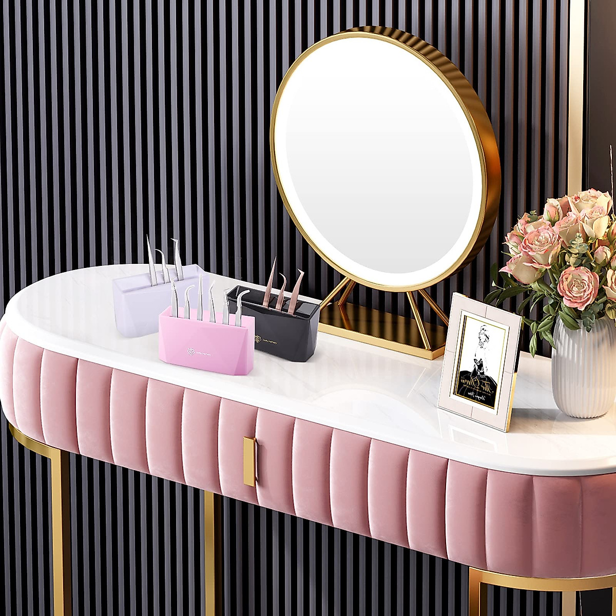 Pretty memory Lash Tweezer Holder 6 Holes Tweezer Holder for Eyelash Extensions Tweezer Stand Display Storage Eyelashes Extension Supplies Lash Accessories Tools, Pink