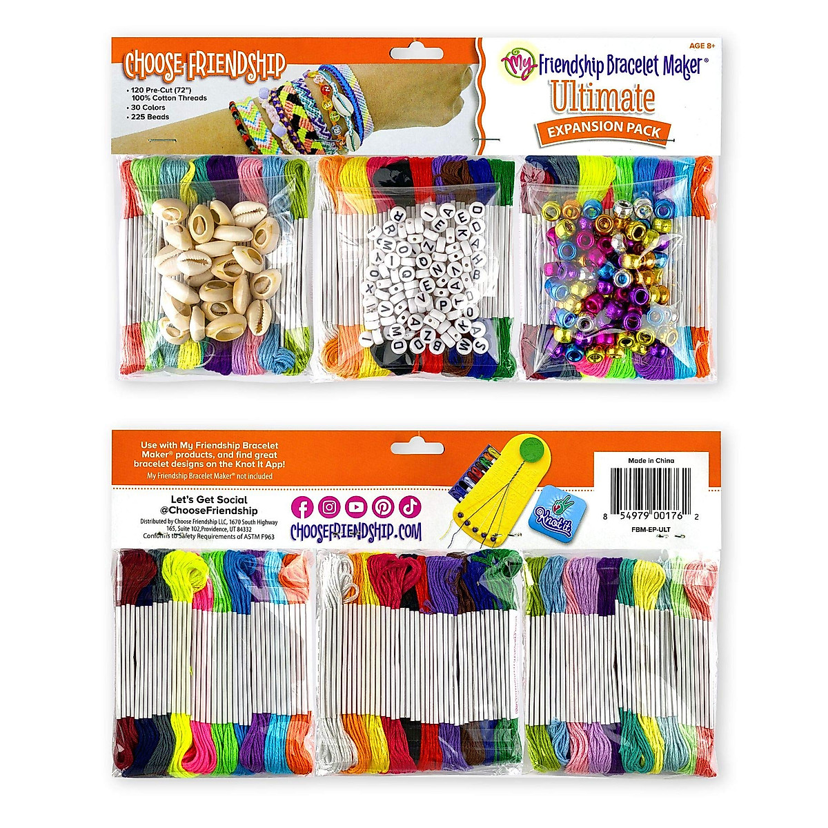 Choose Friendship, My Friendship Bracelet Maker Ultimate Expansion Pack, 120 Pre-cut Threads and 225 Beads, Makes 24-48 Bracelets