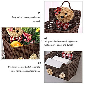 DOITOOL Woven Storage Baskets Storage Basket Willow Basket Rustic Hanging Woven Storage Bin Desktop Sundries Makeup Basket with Lid Handle Multifunctional Wicker Organizer Brown Woven Storage Basket