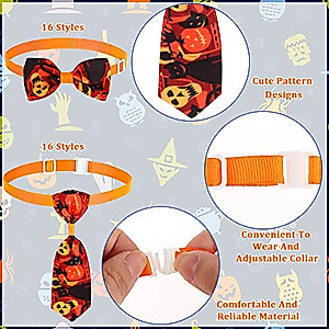 32 Pieces Halloween Dog Tie and Bowtie Collars Set Includes 16 Dog Neckties and 16 Dog Bow Tie Adjustable Dog Costume Neckties and Bow Tiespet Collars Dog Bow Tie for Small Medium Large Dog Cat Pet