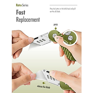 FantastiCAR Folding Utility Knife and Heavy Duty Retractable Cutter Set with Extra Blades (Dark Green)