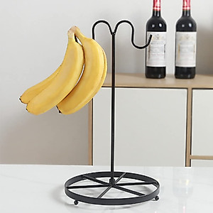 YY YEARCHY Banana Holder Hanger Stand Hook Keeper for Kitchen Countertop Produce Saver Banana Holder Kitchen Decro Fruit Tree Hanging Fresh Food Storage (Black, Double Hook)