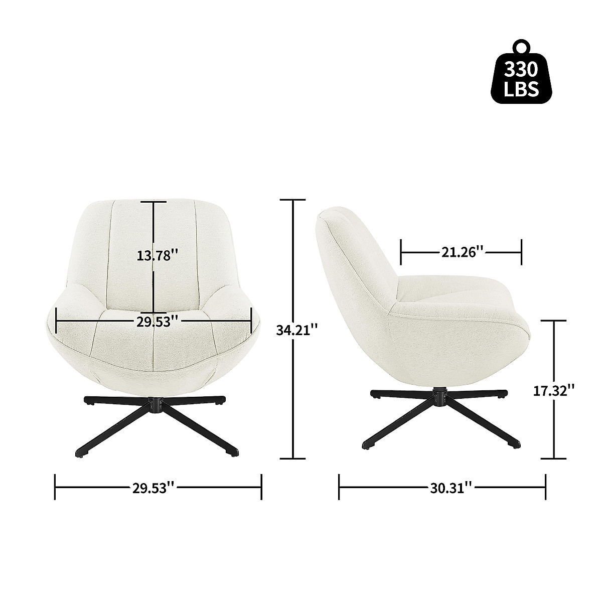 Art Leon Modern Swivel Accent Chair, Fabric upholstered Lounge Chair, Single Sofa Chair with Metal Legs, Comfy Reading Chair for Living Room Bedroom, Off White