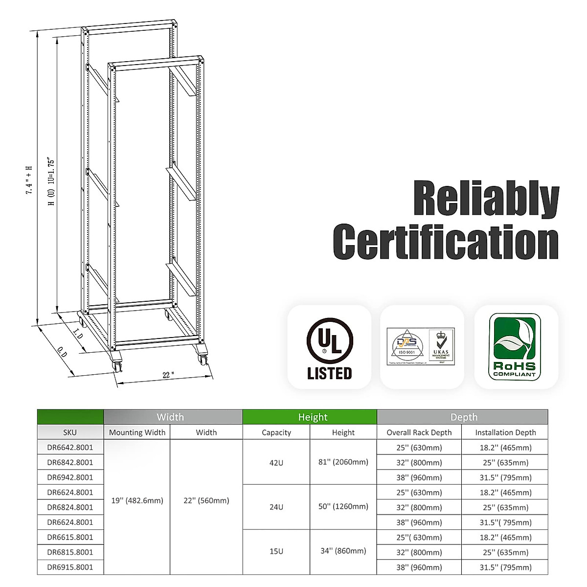 RAISING ELECTRONICS 25U Network Data IT Server Rack Series System 19 ...
