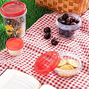 PLASTICPRO 24 Pack Twist Top Containers Assorted Sizes Plastic Food Storage Containers with Red Twist on Lids Stackable Reusable