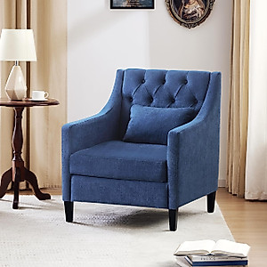 HUIMO Upholstered Living Room Chairs, Accent Chairs with Solid Wood,Reading Chair for Bedroom,Tufted Armchair with Lumbar Pillow,Mid Century Sofa Chair,Comfy Club Chair (Navy Blue)
