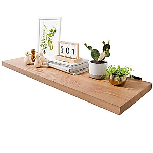 LUPWNEKA 36 Inch Solid Oak Floating Shelves for Wall - Natural Wood 12 Inch Deep Wall Shelf, Rustic Display Shelf Wall Mounted, Hanging Wall Shelf Decoration for Bedroom, Bathroom, Living Room