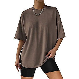 Trendy Queen Womens Oversized T Shirts Loose Fit Cotton Crewneck Short Sleeve Tops Summer Casual Blouse 2023 Y2K Basic Tee Brown