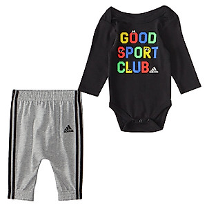 adidas baby boys Long Sleeve Bodyshirt Jogger Set Pants, Black, 6-9 Months US