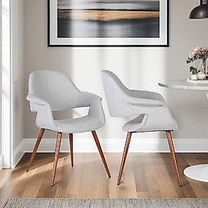 Armen Living Phoebe Mid-Century Modern Fabric Upholstered Dining Chair for Kitchen Table Office Desk Vanity, 24D x 25W x 33H Inch, Gray