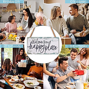 Welcome to our happy place sign decor 6"x12" Wood Hanging Décor for front door home sign