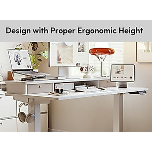 BANTI 40x24 Inch Electric Standing Desk with Double Drawers, Adjustable Height Stand Up Desk, Sit Stand Home Office Desk with Storage Shelf, White Top