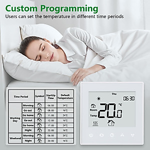 Wengart Underfloor Heating Thermostats Controller 7-Day Programmable with LCD Touch Screen WG505,AC230V 3A Work for Radiant Floor Heating Link Gas Boiler White
