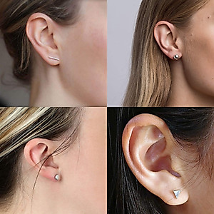 925 Sterling Silver Stud Earrings for Women Men|Hypoallergenic Earrings Stud|4 Pairs of White Gold Plated Sterling Silver Stud Earrings Set for Women