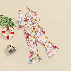 YINGISFITM Toddler Girl Sleeveless Bell Bottom Jumpsuit Romper Flare Pants Overalls Cute Summer Clothes Hippie Outfits (C Butterfly Orange, 2-3T)