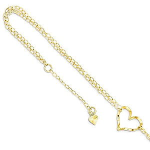 Gold Ankle Bracelets for Women-14k Real Yellow Solid Gold Double Strand Heart 9 Inch Plus 1 Adjustable Chain Size Extender Love Anklet Ankle Beach Bracelet Fine Foot Jewelry Gifts For Her