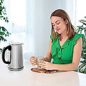 Ovente Stainless Steel Electric Kettle Hot Water Boiler 1.7 Liters - Powerful 1750W BPA Free w/ Auto Shut Off & Boil Dry Protection, Portable Instant Hot Water Pot for Coffee & Tea - Silver KS711S
