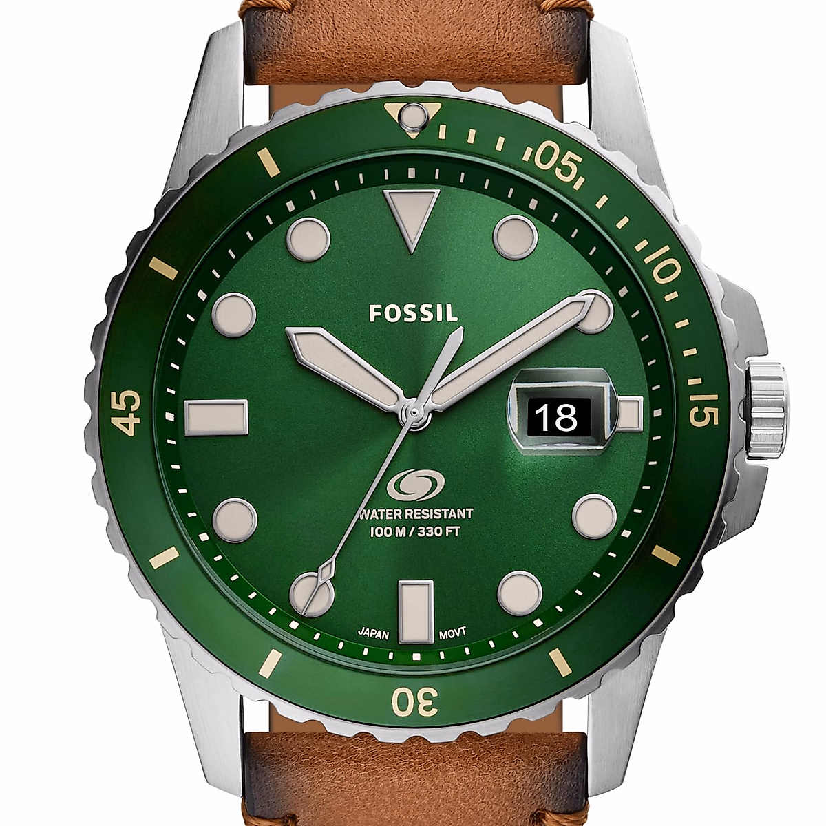 Fossil Men's Fossil Blue Quartz Stainless Steel and Leather Three-Hand Watch, Color: Silver, Sand (Model: FS5946)