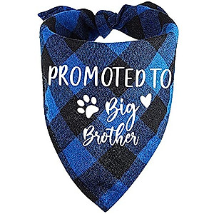 Family Kitchen Promoted to Big Brother Blue Plaid Dog Bandana, Gender Reveal Photo Prop Triangle Pet Scarf Scarves Decorations Accessories, Pet Scarves Dog Lovers Gift