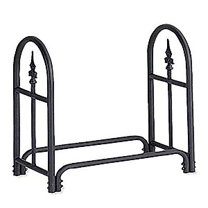 Plow & Hearth 10117 Heavy Duty Steel Outdoor Firewood Rack with Finial Design