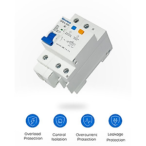Elecnova 6-63A Miniature Circuit Breaker, 1Pole+N AC 20 Amp 230V, DIN Rail Mounted, Circuit Leakage, Overload, Short-Circuit Protection, 110V / 120V Available
