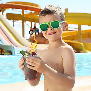 24 Pcs Truck Themed Straws 6 Styles Crazy Straws Reusable Colorful Twisty Plastic Drinking Straws Truck Birthday Party Race Car Party Supplies Baby Shower Favors for Kids Boys