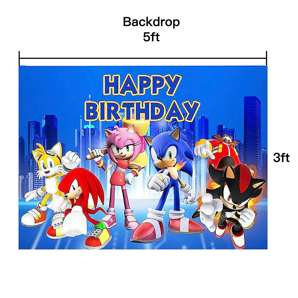 Sonic Birthday Party Supplies Party Decorations Party Favors Gift Set Include Backdrop,Bracelets,Key Chain,Button Pins,Banner, Balloons, Cake Cupcake Toppers