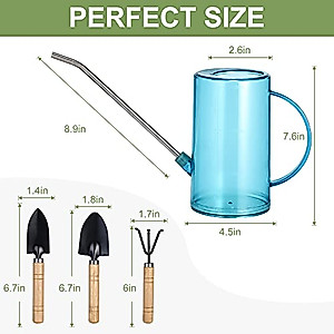 SUTINE Watering Can for Indoor Plants, 1.5L Long Spout Plant Watering Can, Modern Small Watering Can with 3 Pcs Gardening Tools for House Plants Garden Potted Flowers, Blue