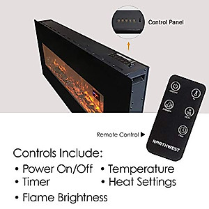 50-Inch Wall-Mounted Electric Fireplace - Fireplace Insert with LED Flames, Bottom Vents, Adjustable Heat Settings, and Remote by Northwest (Black)