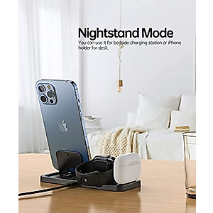 LERCIOR Portable 3 in 1 Charging Station for Apple Devices Foldable Charger Station for Apple Watch 7/6/SE/5/4/3/2/1 Charger Stand, Charging Station for iPhone AirPods Pro3/2/1 Charging Stand Black