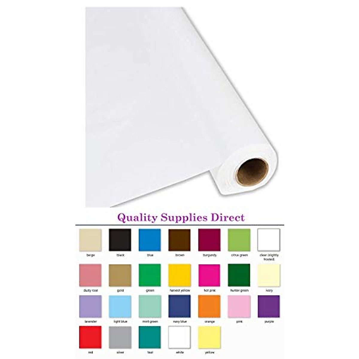 QSD Plastic Party Banquet Table Cover Roll - 300 ft. x 40 in. - 8ft Table Covers (White) (26 Colors Available) NO Folds or Creases (Super Fast Set UP) Quality Supplies Direct