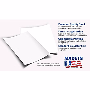 Extra Heavy Duty 130lb Cover Cardstock - Bright White - 350gsm 17pt Thick Paper for Inkjet & Laser Printers - 8-1/2" x 11" - 15 Pack