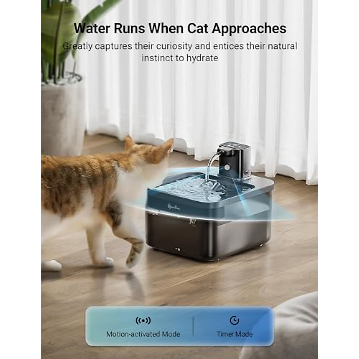 DownyPaws Battery Operated Cat Water Fountain, 84oz/2.5L Fursink Wireless Pet Water Fountain for Cats Inside, Automatic Cat Waterer Fountain with Motion Sensor, Ultra Quiet Pump, BPA-Free, Black