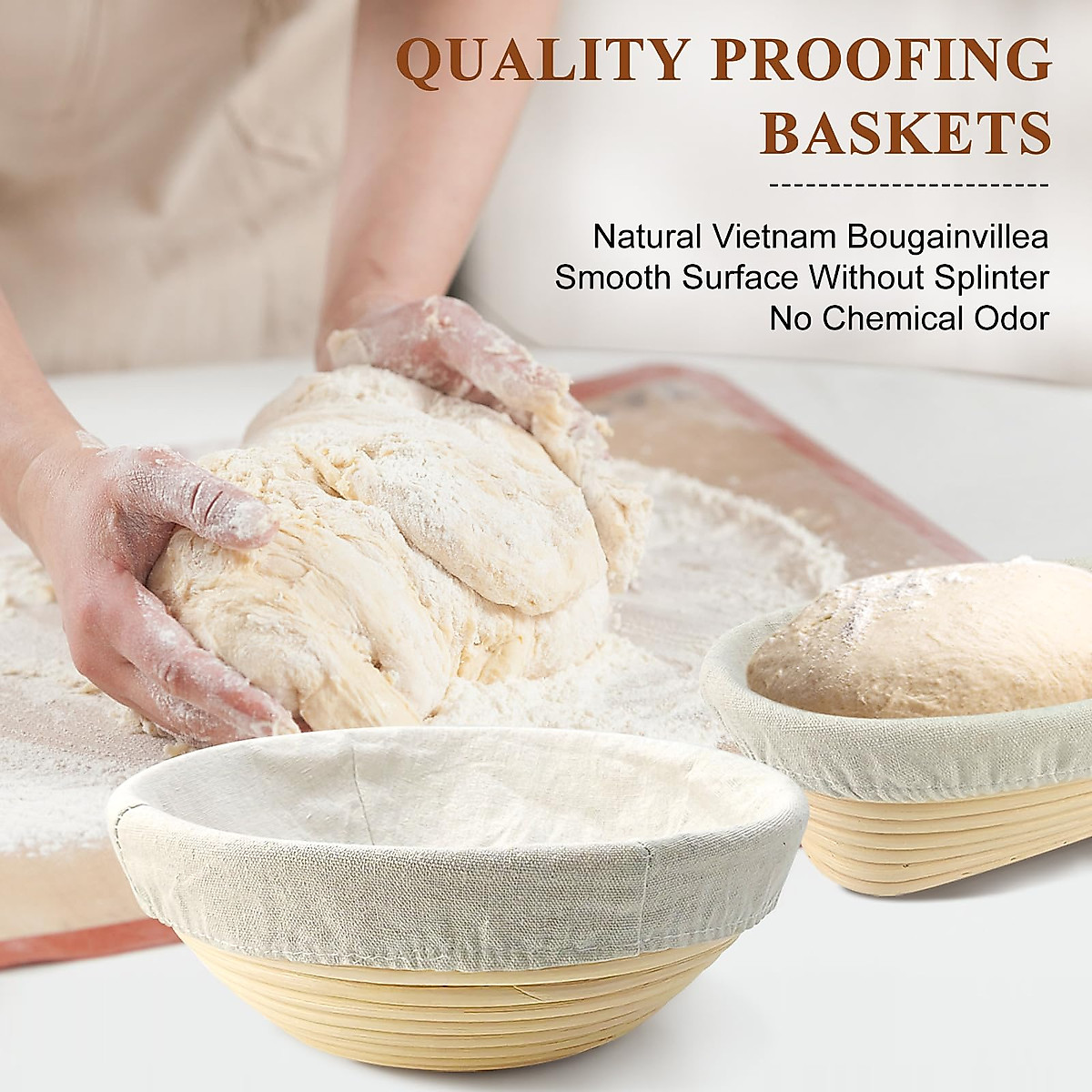 Sourdough Bread Baking Supplies: 9 Inch Round & 10 Inch Oval Banneton Bread Proofing Baskets w/Liner, Bread Lame, Dough Scrapers, Cleaning Brush, Artisan Bread Making Gifts for Bakers