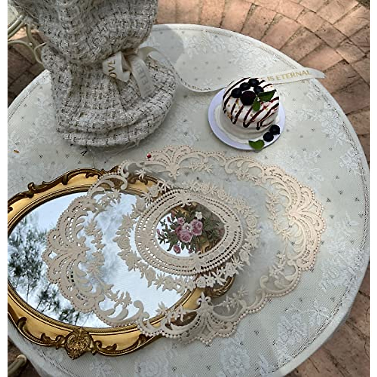 2PACK Retro French Style Lace Placemats Fashionable Embroidered Cup Mat vase mat 12”x16”,Beige