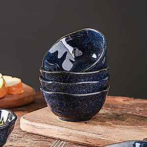 vicrays Ceramic Small Dessert Bowls Set - 10 oz, Set of 6, Microwave, Oven and Dishwasher Safe, for Rice, Ice Cream, Soup, Snacks, Cereal, Side Dishes, Kitchen Bowls Set (Starry Blue)