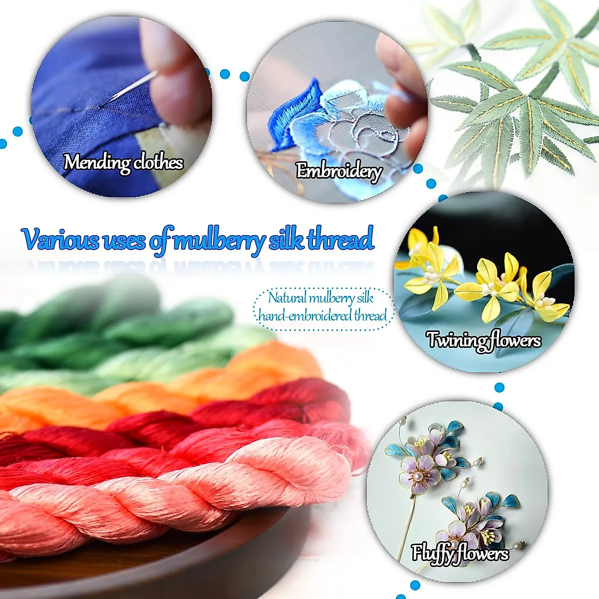 MINGGUXIUYI Natural 100% Silk Thread, Handmade Embroidery Thread, Silk Embroidery Thread 1440 Yards, 12 Colors(76)