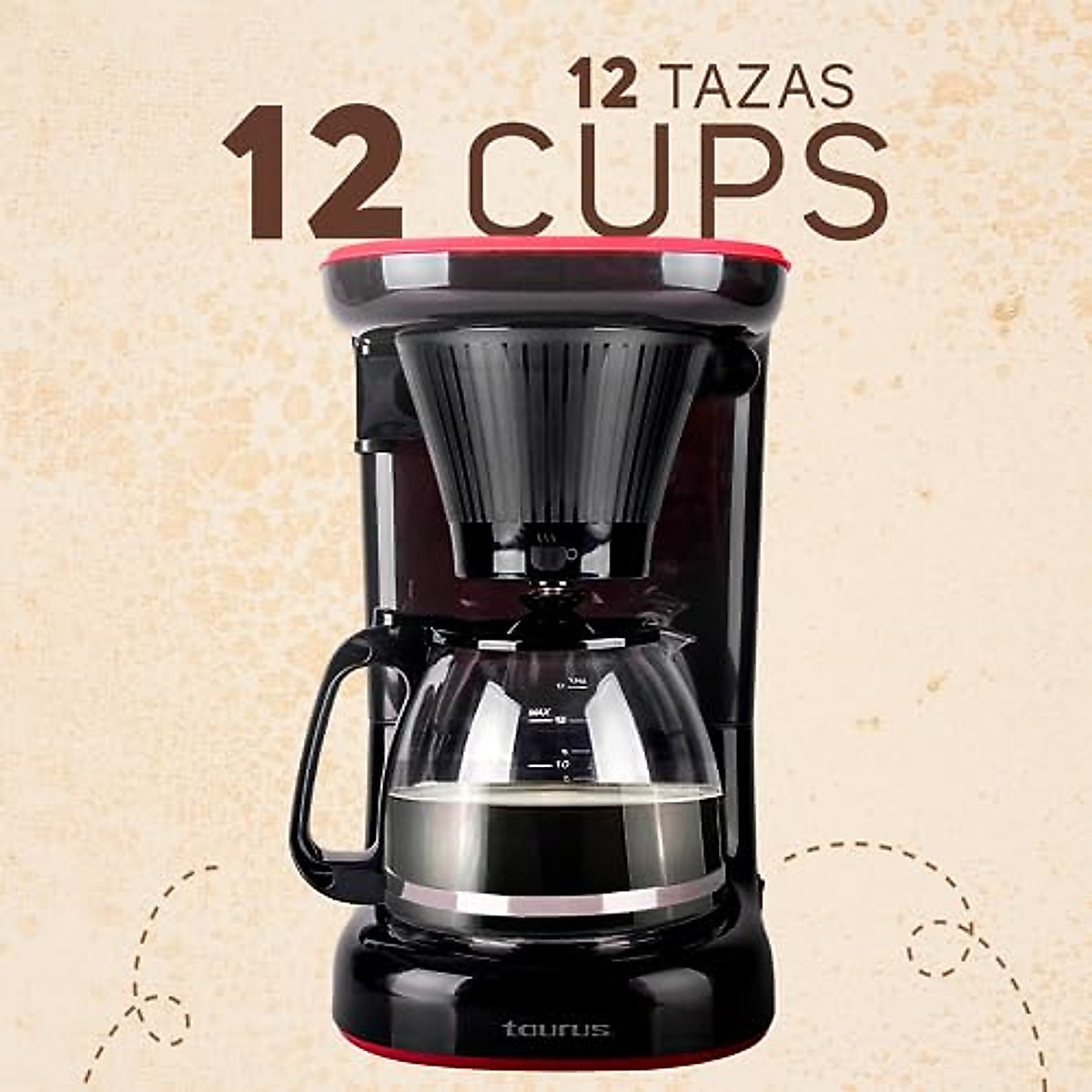Taurus | Velvet | COFFEMAKER | Glass Jar 38.4 oz |Modern Design Coffee Machine|700 watts of power |washable and reusable filter |Compact size | Make it in minutes|