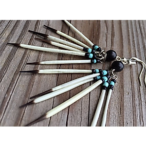 Clustered Black and Turquoise Quill Earrings Native