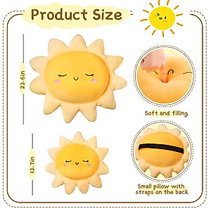 2 Pcs Sun Pillow Plush Sofa Cushion Pillow Cute Stuffed Sun Cushion Sun Shaped Floor Pillow Car Throw Pillow Plush Soft Toy for Kids Women Girls Bedside Home Decoration 13.7 Inch, 23.6 Inch