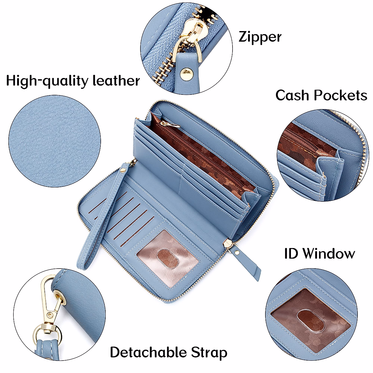 VOCUS Womens Wallet RFID Blocking Zip Around Wallet PU Leather Large Travel Long Purse Credit Card Holder with Wristlet