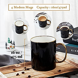 DUJUST Black Coffee Mug Set of 4(16oz), Modern & Stylish Design with Handcrafted Golden Trims, Black and Gold Cup Set for Coffee, Tea & Milk, Beautiful & Graceful Top Fine Porcelain Cups