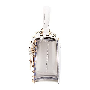 Olivia Miller Women's Fashion, Heather White Studded PVC Jelly Crossbody Bag w Detachable Chain Strap, Casual Trendy Purse Handbag