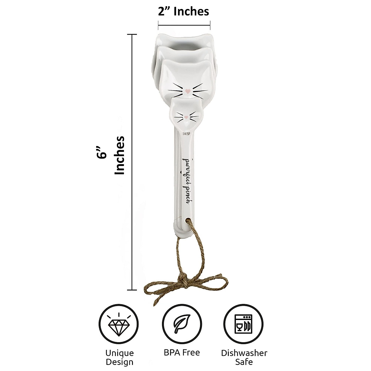 Votum Ceramic Measuring Spoons Set - Adorable Cat Shaped Stackable Spoons with Hand Painted Details - 4 Piece Set: 1 tbsp, 1 tsp, 1/2 tsp & 1/4 tsp