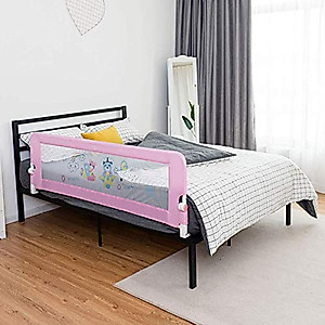 BABY JOY Bed Rails for Toddlers, 69 Inch Extra Long w/Safety Straps, Swing Down Safety Bed Guard for Convertible Crib, Folding Baby Bedrail for Kids Twin Double Full Size Queen & King Mattress (Pink)