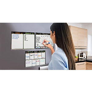 Howlin' Homewares Magnetic Dry Erase Board for Fridge - Stain Resistant Refrigerator Calendar with Fine Tip Markers and Large Eraser - Magnetic Whiteboard Weekly Planner