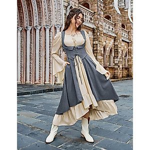 Scarlet Darkness Women Renaissnace Faire Costume Peasant Medieval Lace Up Overdress Slate Gray S