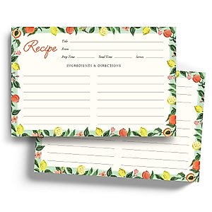 Minimalmart Lemon & Peach Recipe Cards 4" x 6" Recipe Cards- Thick Premium Card Stock With Kraft Paper Look | Ideal For Recipe Box Or Binder | Lots Of Space & Easy To Write On | Set Of 50