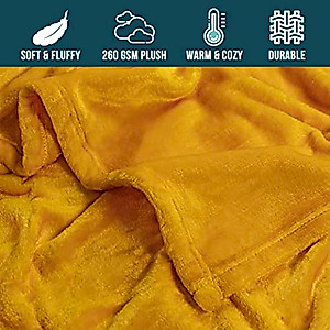 PAVILIA Fleece Blanket Throw | Super Soft, Plush, Luxury Flannel Throw | Lightweight Microfiber Blanket for Sofa Couch Bed (Mustard Yellow, 50x60 inches)
